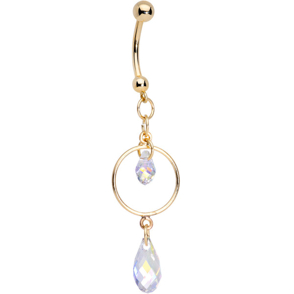 14KT Gold Reversible Dangle Belly Ring Created with Crystals – BodyCandy