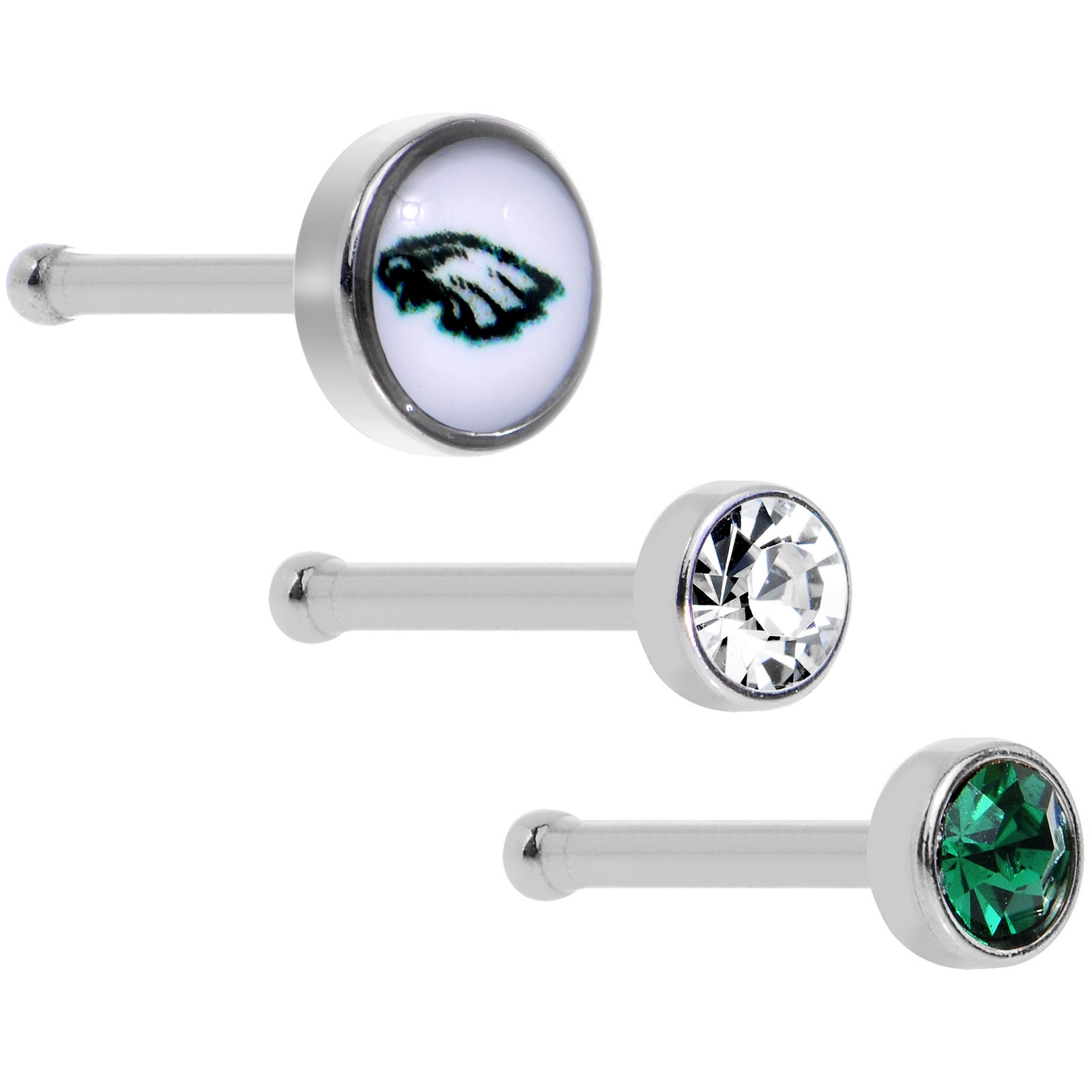 20 Gauge Licensed NFL Philadelphia Eagles Logo Nose Bone 3 Pack Set