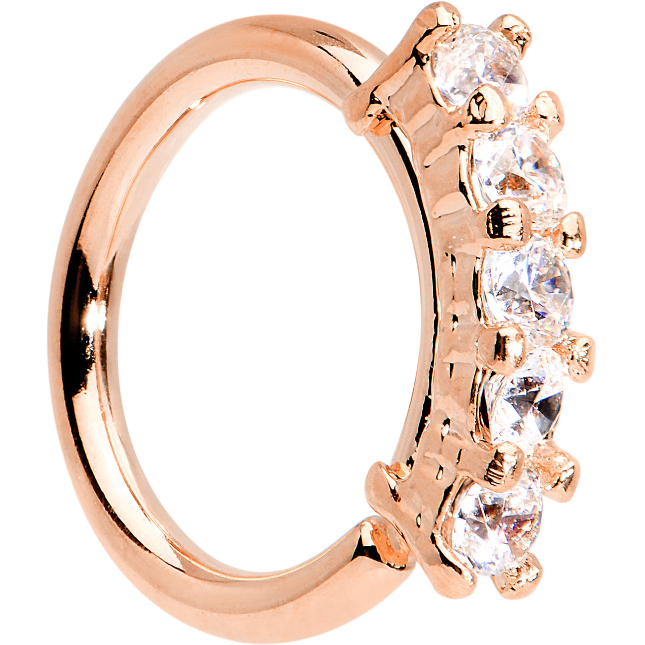 16 Gauge 5/16 Clear CZ Rose Gold IP Quintet Seamless Circular Ring