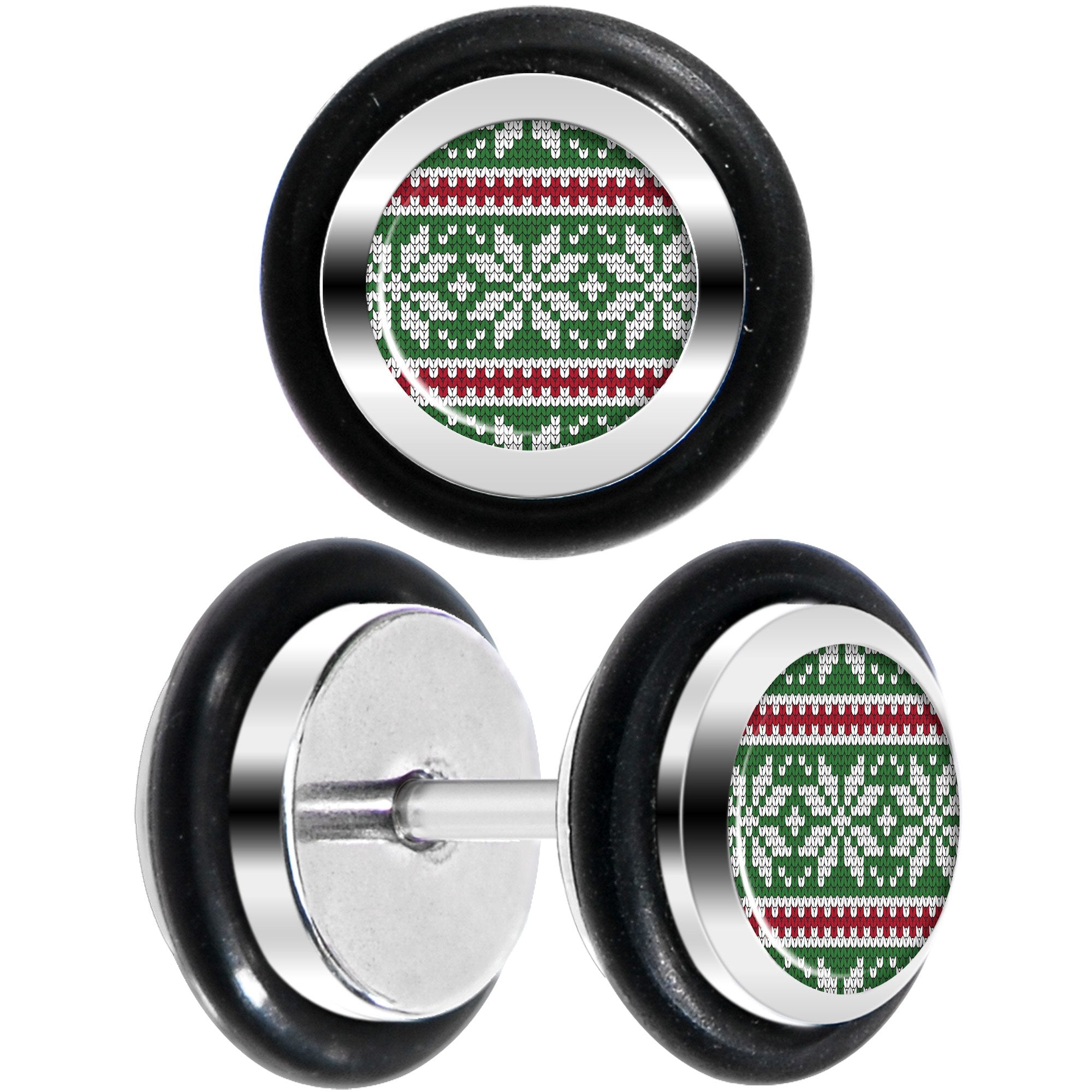 Green Red Christmas Sweater Cheater Plug Set