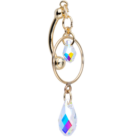 14KT Gold Reversible Dangle Belly Ring Created with Crystals – BodyCandy