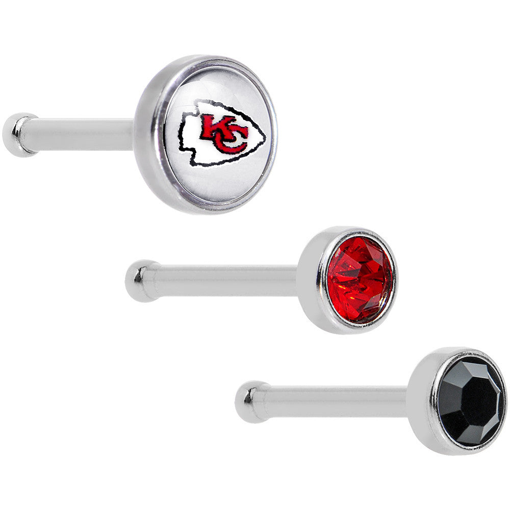 20 Gauge Licensed NFL Kansas City Chiefs Logo Nose Bone 3 Pack Set