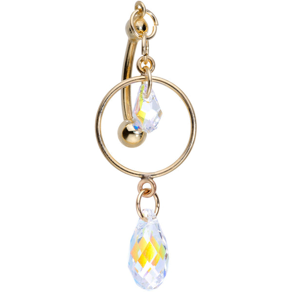 14KT Gold Reversible Dangle Belly Ring Created with Crystals – BodyCandy