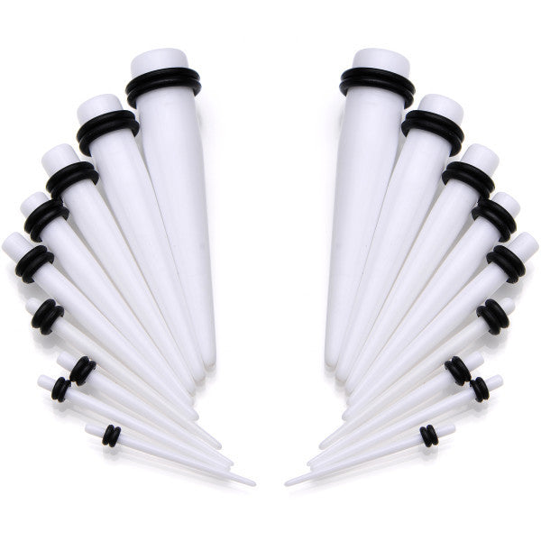 14 to 00 Gauge 18 Piece White Acrylic Ear Stretching Taper Kit Set ...