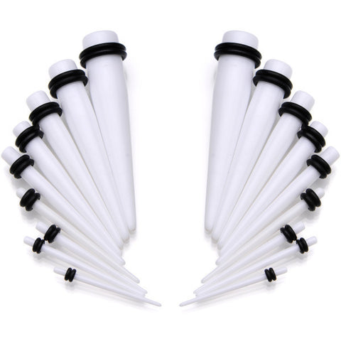 14 to 00 Gauge 18 Piece White Acrylic Ear Stretching Taper Kit Set ...