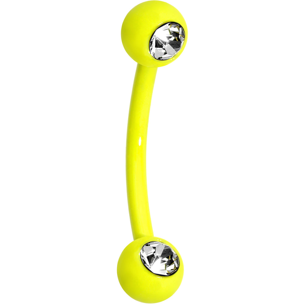 3/8 Clear Gem Yellow Acrylic Over Steel Curved Eyebrow Piercing